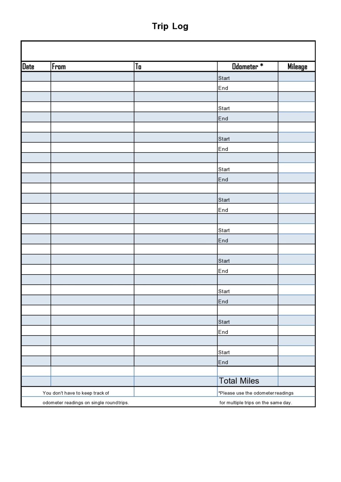 Printable Travel Log Template (Excel)