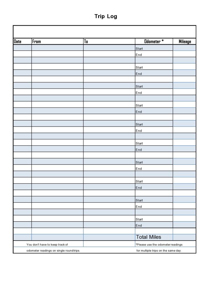 Printable Travel Log Template (Excel)