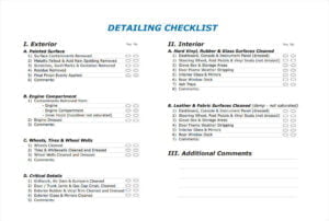 Printable Auto Detailing Checklist Template