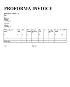 Printable Proforma Invoice Template
