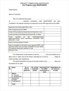 Printable Work Completion Certificate Template