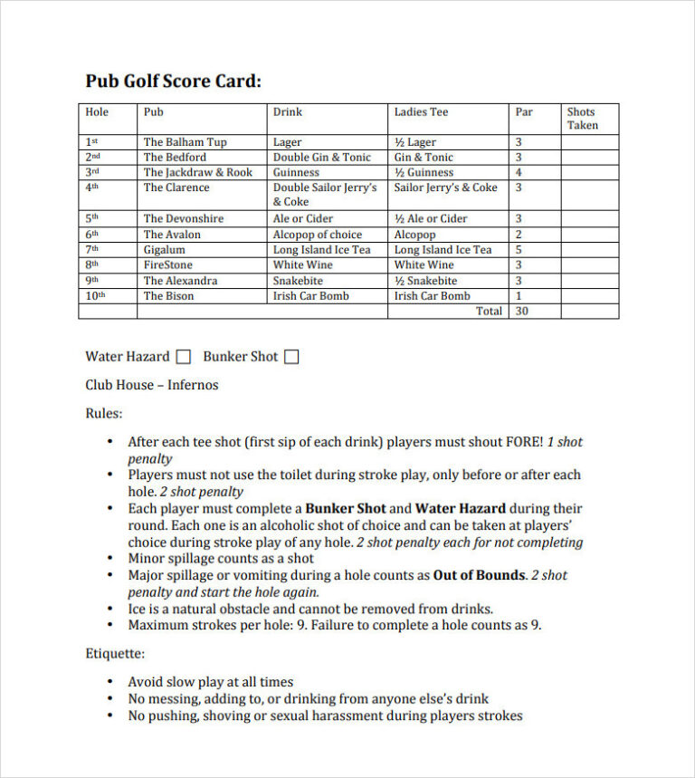 Printable Golf Scorecard Template