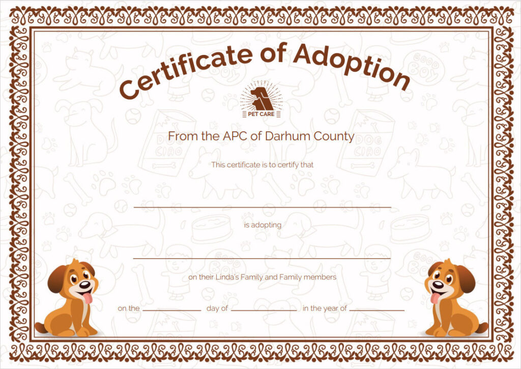 Printable Dog Adoption Certificate Template