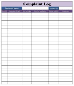 Quality Complaint Log Template