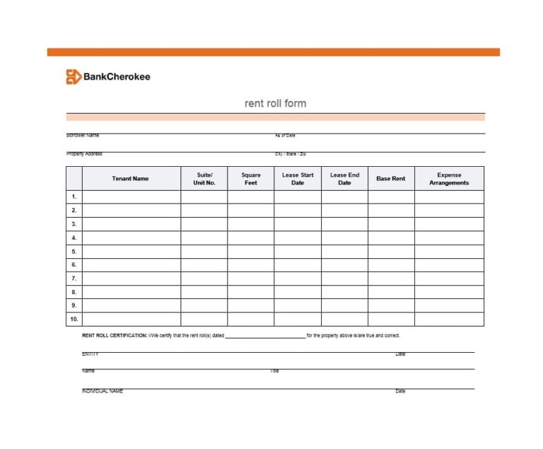 Rent Roll Template (Word)