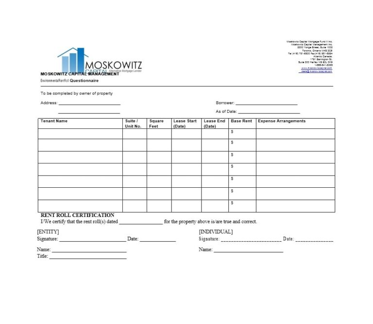 Rent Roll Template (Word)