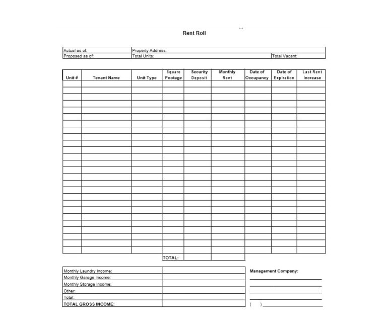 Rent Roll Template (Word)