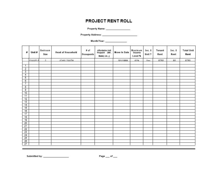 Rent Roll Template (Word)