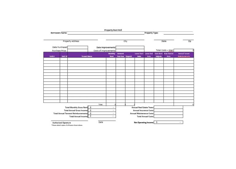 Rent Roll Template (Word)