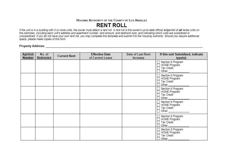 Rent Roll Template (Word)