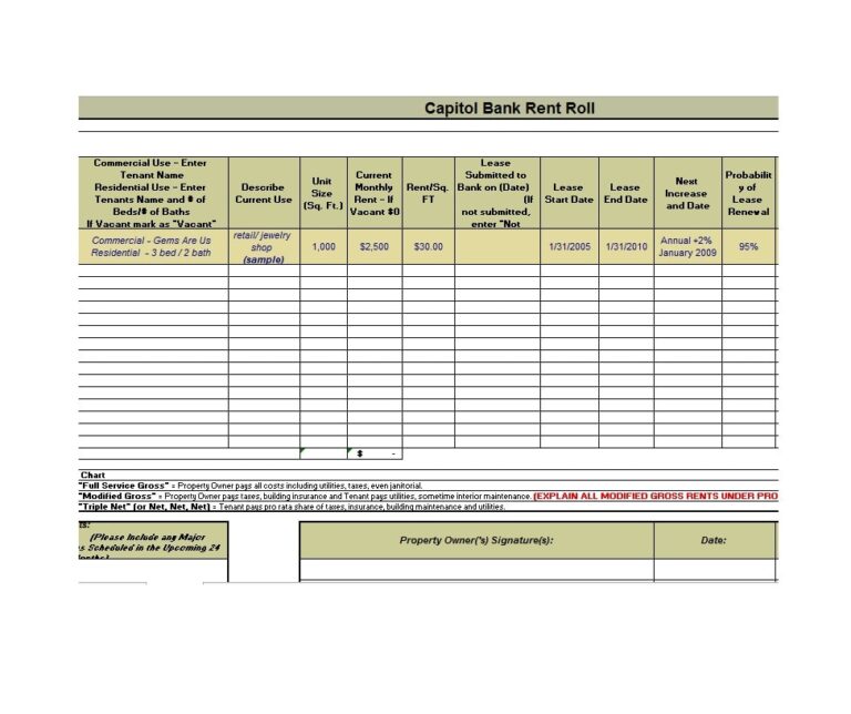 Rent Roll Template (Word)