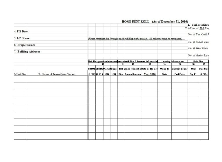 Rent Roll Template (Word)