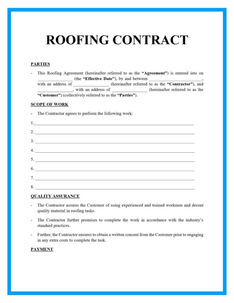 Roofing Contract Agreement Template (Word)