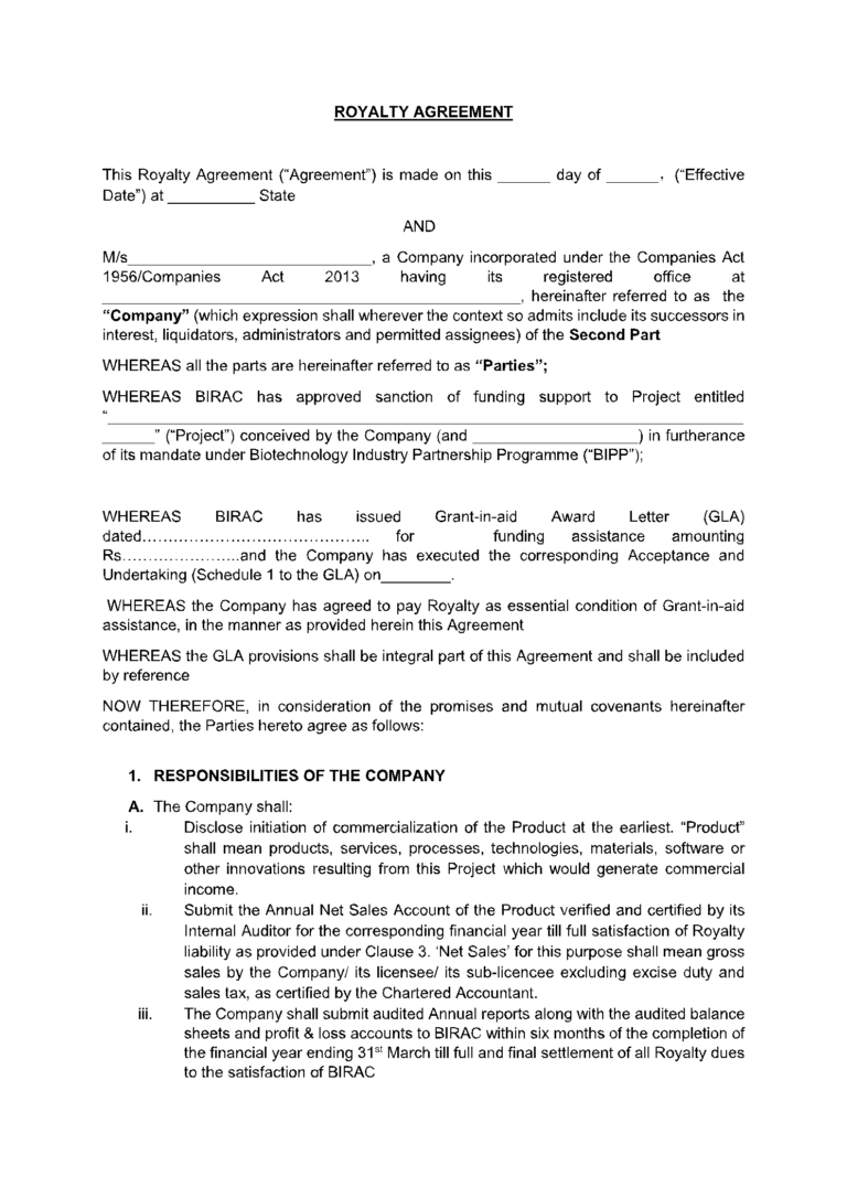 Royalty Agreement Template (Word)