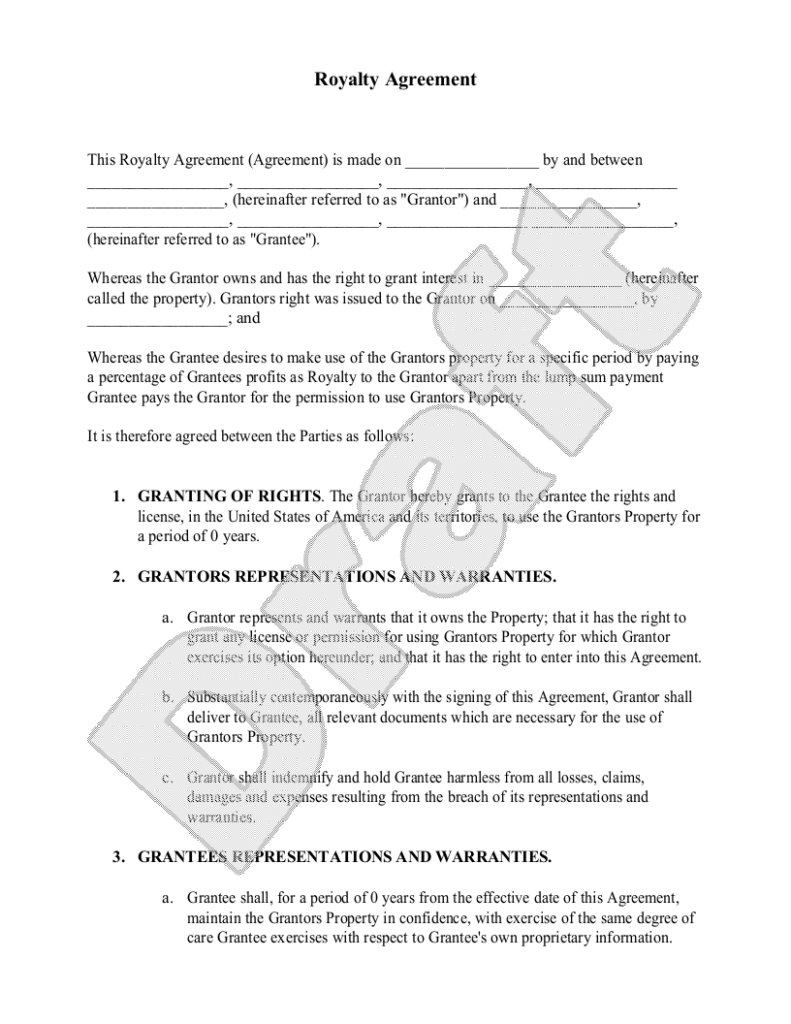 Royalty Agreement Template (Word)