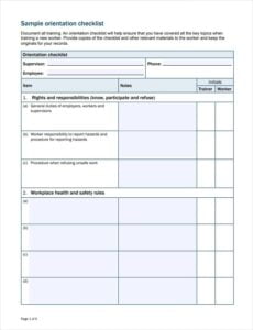 Printable Orientation Checklist Template