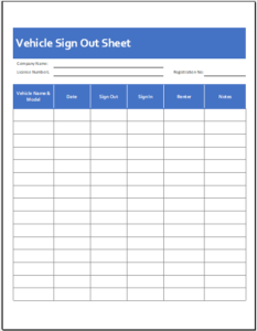 Vehicle Sign-out Sheet Template (Excel)
