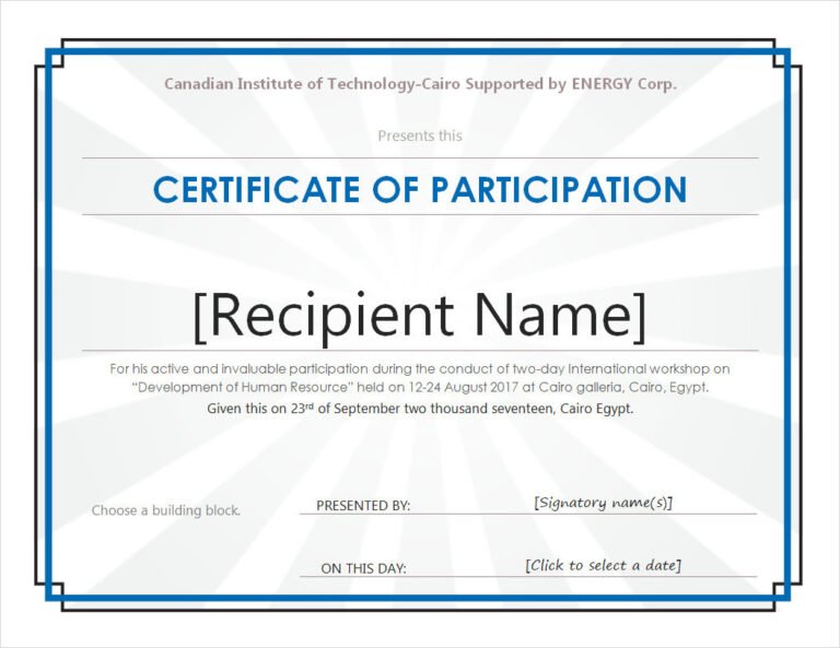 Printable Certificate of Participation Template
