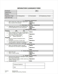 Printable Employee Separation Form