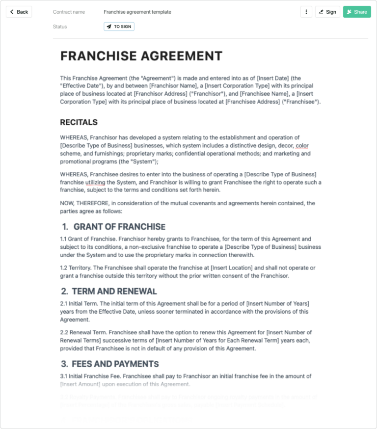Free Printable Franchise Contract Template