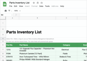 Parts Inventory Spreadsheet Template