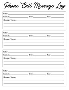 Printable Phone Message Log Template