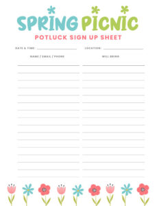 Printable Picnic Sign-up Sheet Template