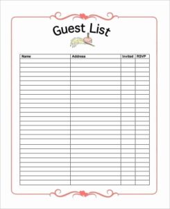 Printable Restaurant Waiting List Template