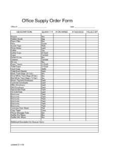 Printable Supply Order Sheet Template