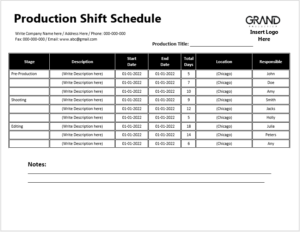 Production Shift Schedule Template