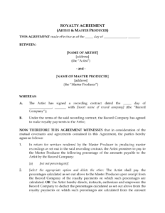 Royalty Agreement Template (Word)
