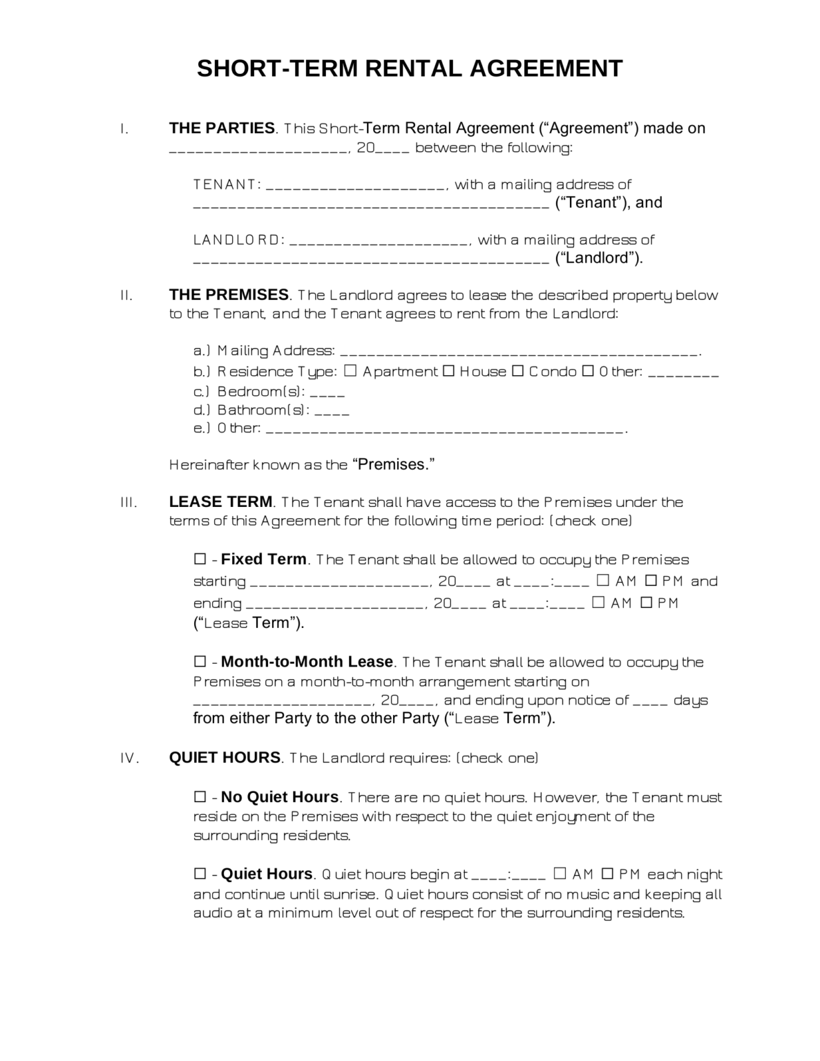 Short-Term Lease Agreement Template (Word)