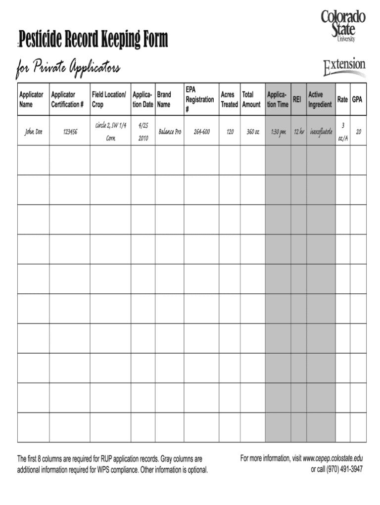 Spray Record Sheet Template (Excel)