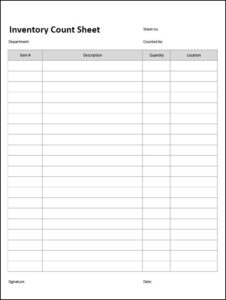 Printable Stock Count Sheet Template