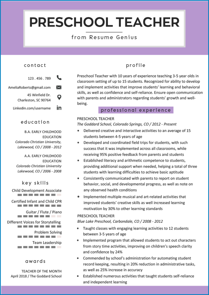 Editable Teacher Resume Template (Word)