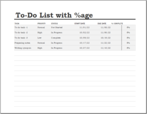 To-do List With Percentage Completion (Excel)