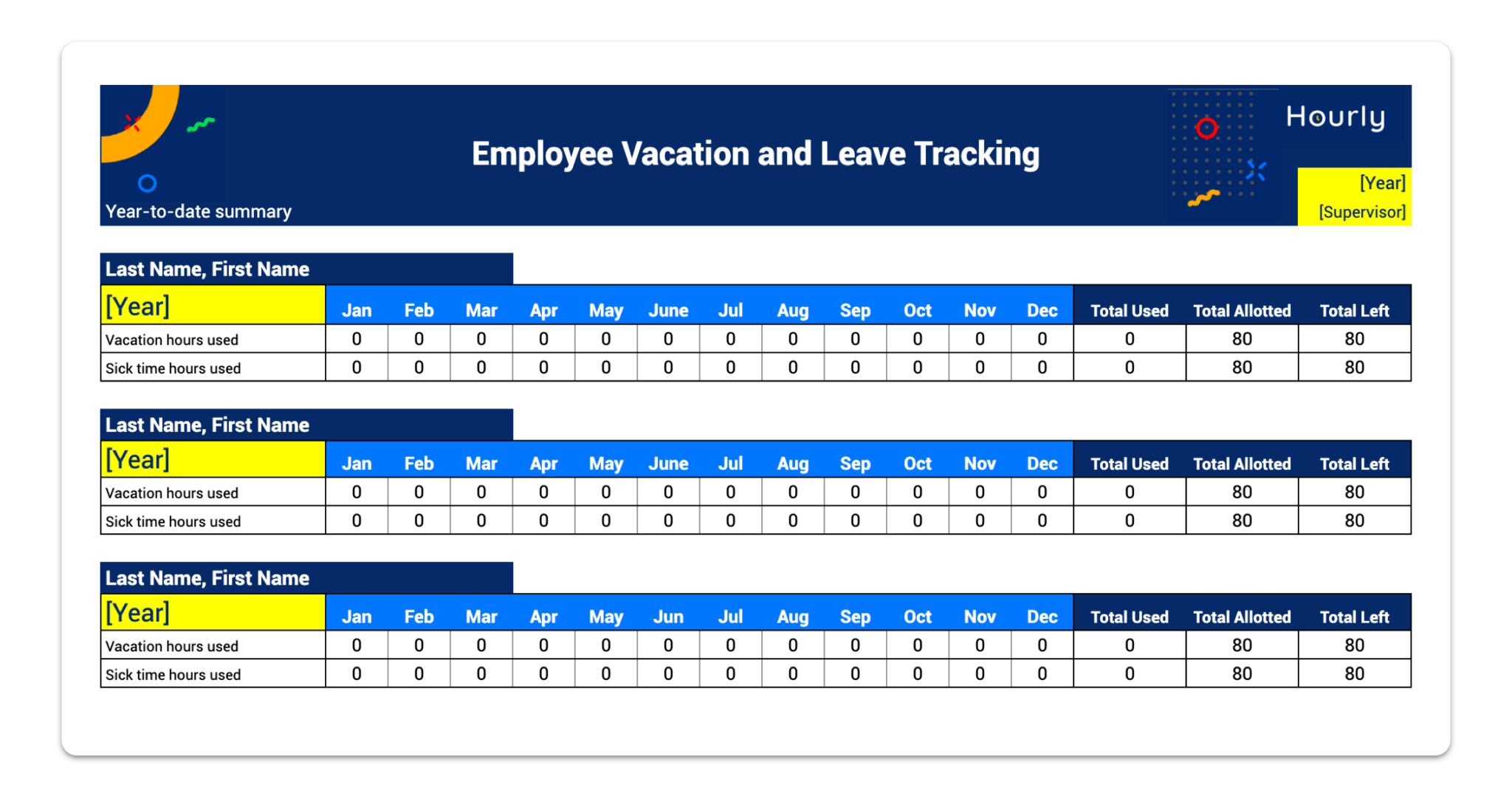 Vacation and Sick Time Tracking Worksheet Template
