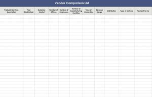 Vendor Comparison List Template (Excel)