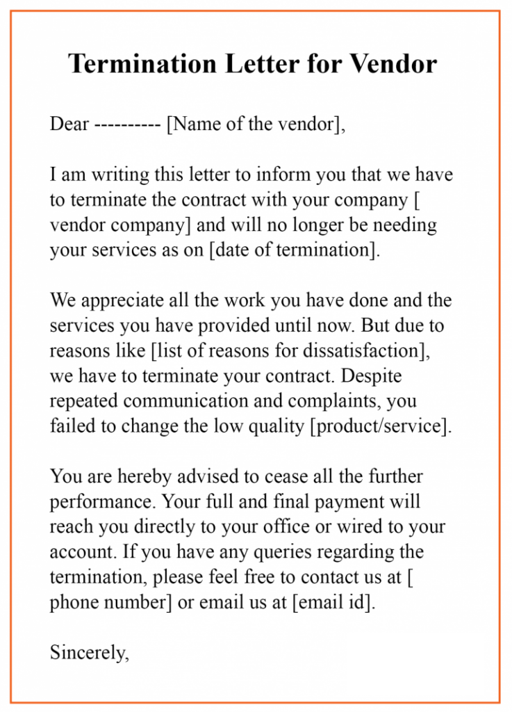 Vendor Termination Letter Template (Word)