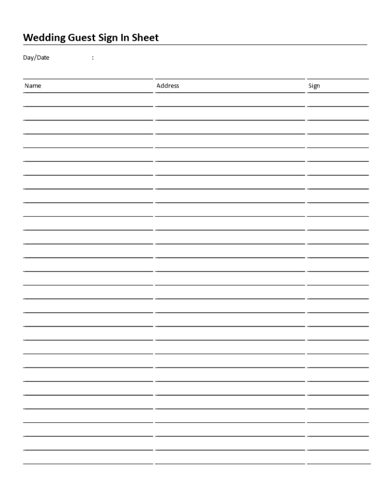 Wedding Guest Sign-in Sheet Template
