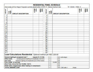 Printable Panel Schedule Template