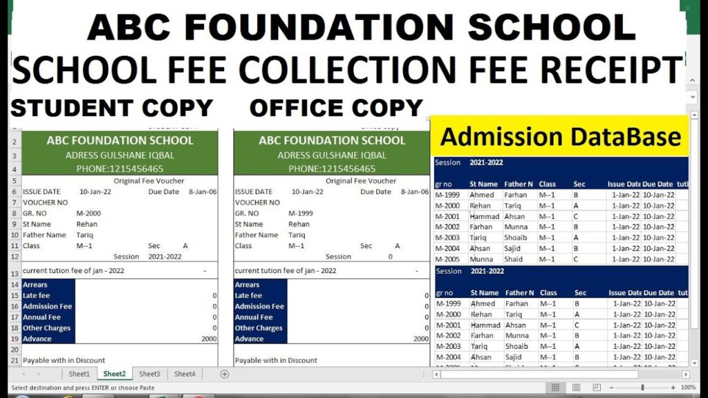 School Fee Book Format Template