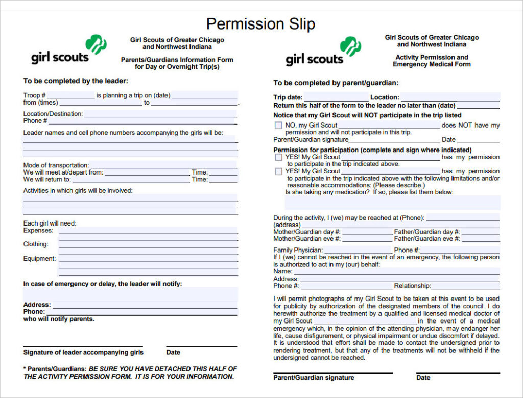 Printable Permission Slip Template