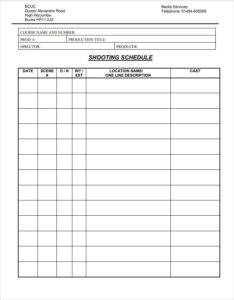 Film Shooting Schedule Template