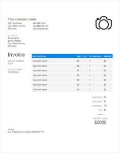 Printable Photography Invoice Template