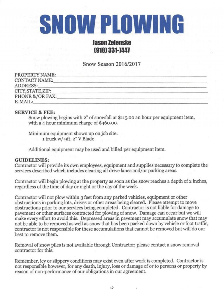 Snow Removal Agreement Template (Word)