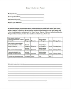 Printable Speaker Evaluation Form