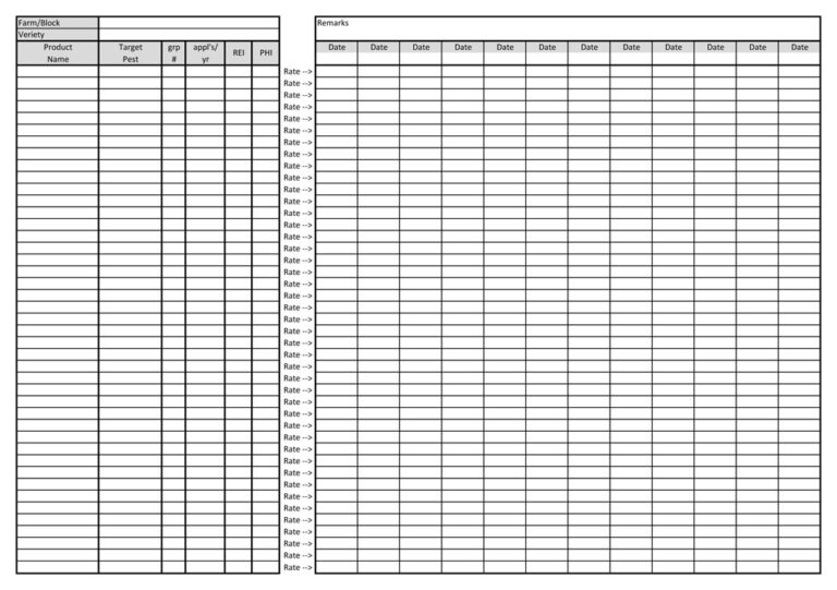 Spray Record Sheet Template (Excel)