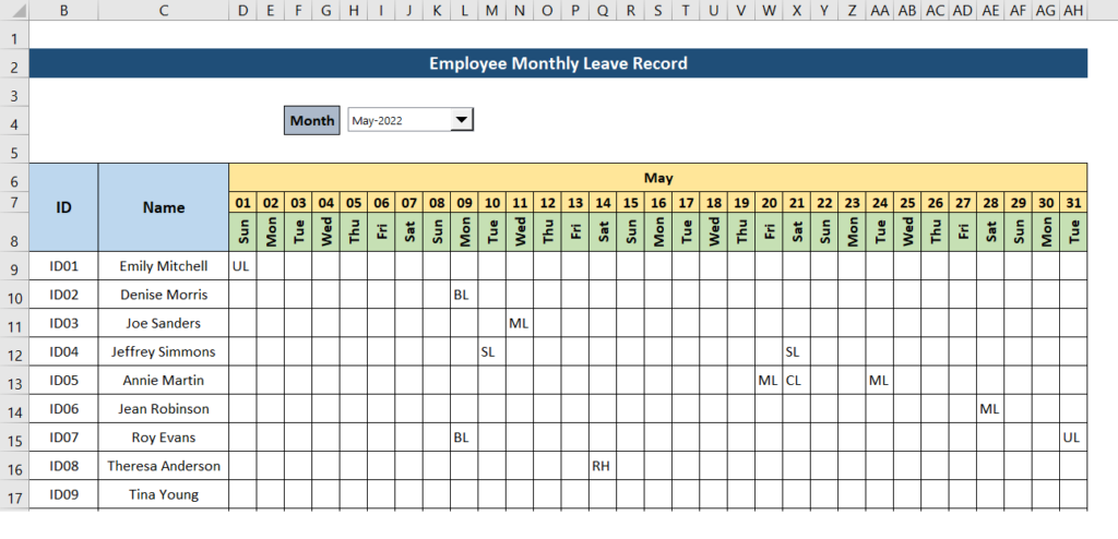 Staff Leave Register Template (Excel)
