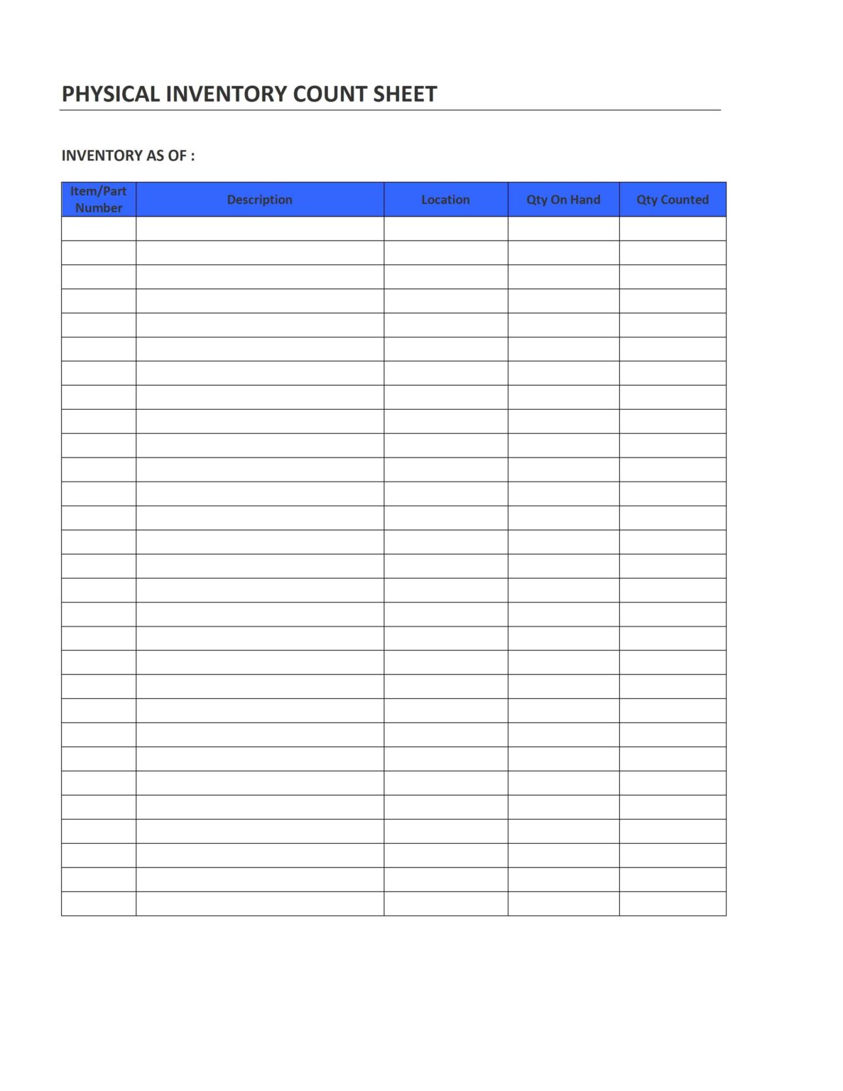 Printable Stock Count Sheet Template